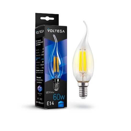 Лампа светодиодная филаментная Voltega E14 6W 4000К прозрачная VG10-CW1E14cold6W-F 7018 (6 шт.)