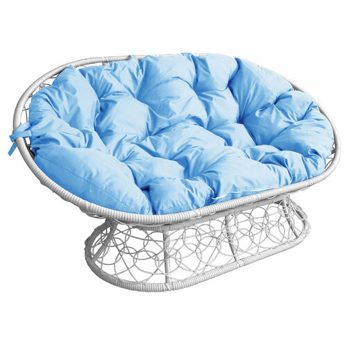 Диван мамасан с ротангом белое, голубая подушка