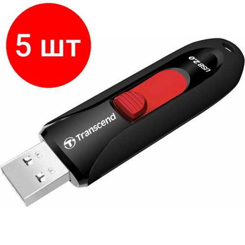 Комплект 5 штук, Флеш-память Transcend JetFlash 590, 32Gb, USB 2.0, ч/крас, TS32GJF590K