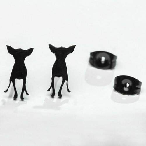 Комплект серег  Комплект серег , нержавеющая сталь, размер/диаметр 9 мм., черный кот, размер/диаметр 10 мм, черный