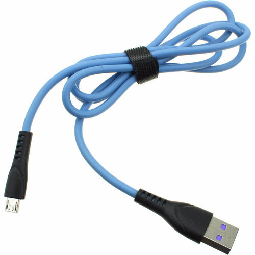 Шнур USB A-microUSB B 5PIN 1м силикон, морозостойкий, 3.5А, OTG, голубой, быстрая зарядка