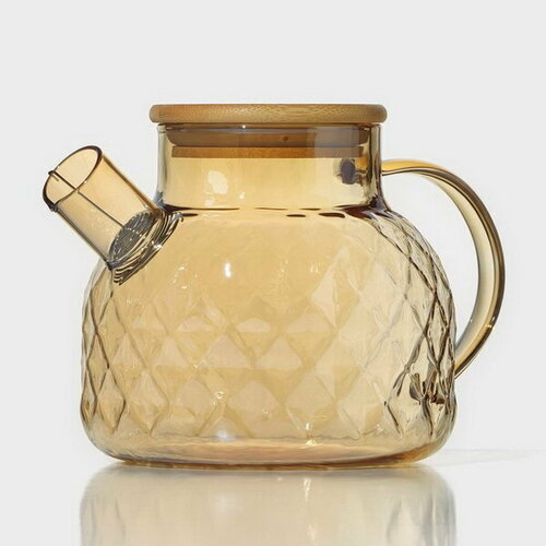 Чайник заварочный стеклянный с бамбуковой крышкой и металлическим фильтром "Круиз", 1 л, цвет золотой