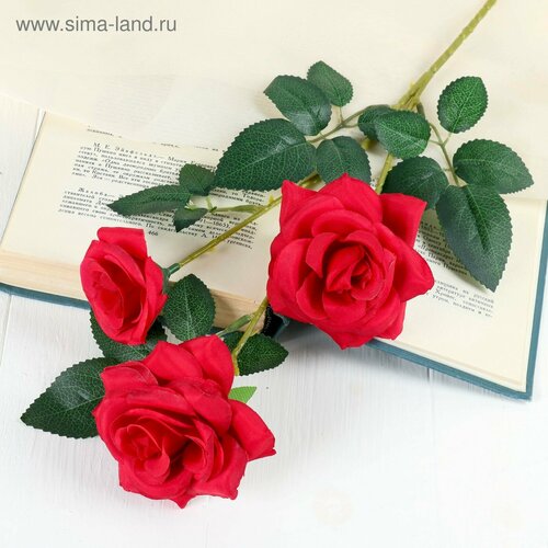 Цветы искусственные "Роза тройная" 6х61 см, красный