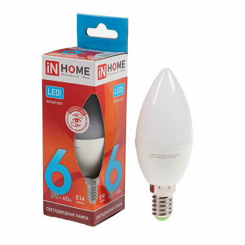 Лампа светодиодная IN HOME LED-СВЕЧА-VC, Е14, 6 Вт, 230 В, 4000 К, 570 Лм