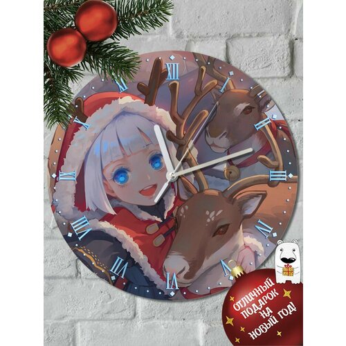 Настенные часы УФ "Новый год Девочка с оленями (Санта, аниме, милый) - 6001"