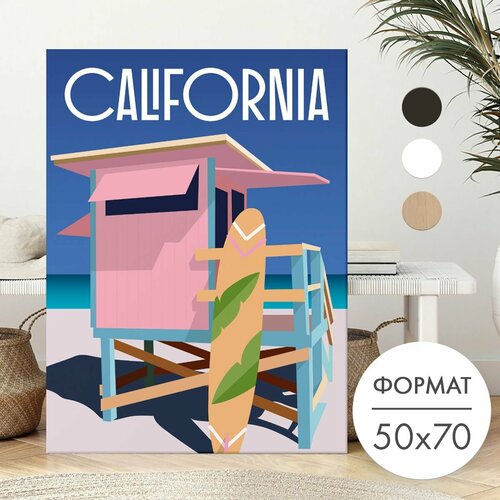 Плакат Постер 50х70 без рамки "Пляж Калифорния" для интерьера