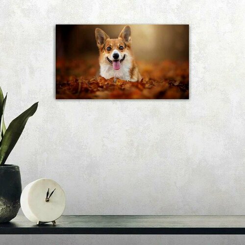 Картина на холсте 60x110 LinxOne "Взгляд язык пёсик осень" интерьерная для дома / на стену / на кухню / с подрамником