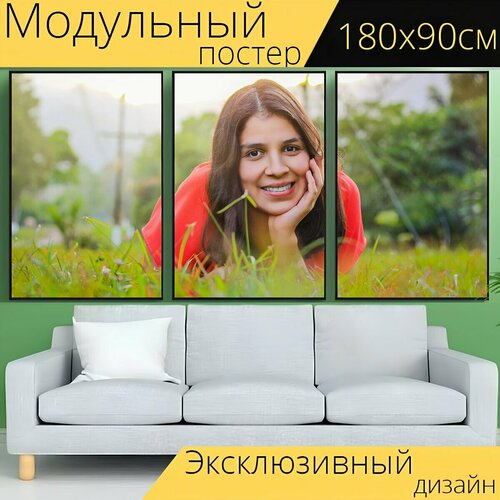 Модульный постер "Салон красоты, женщина, портрет" 180 x 90 см. для интерьера