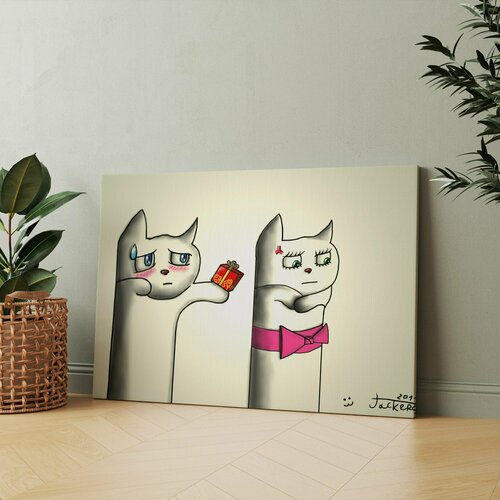 Картина на холсте (коты прикольные любовь) 80x100 см/для интерьера/в комнату/на стену/в подарок