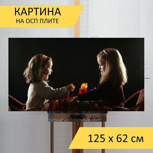 Картина на ОСП 125х62 см. "Дети, девочка, женский" горизонтальная, для интерьера, с креплениями