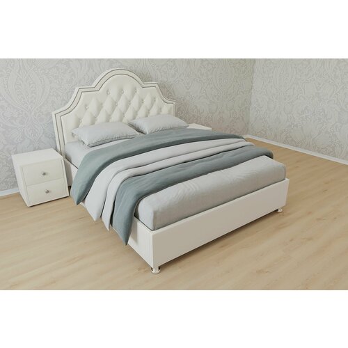 Двуспальная кровать Мирабель 160x200 основание металлическое с ламелями велюр белый без ножек