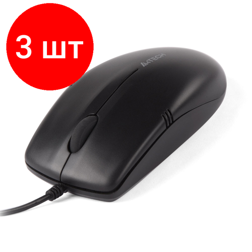 Комплект 3 штук, Мышь компьютерная A4Tech OP-530NUS черный (1200dpi) silent USB/3but