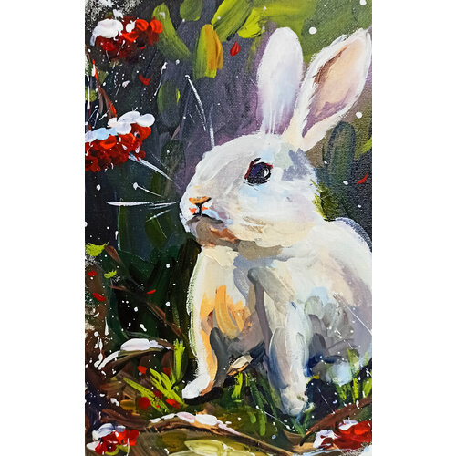 Картина белый кролик масло холст живопись
