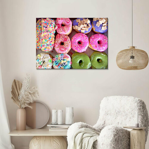 Картина/Картина на холсте для интерьера/Картина на стену/Картина для кухни/ - Разноцветные пончики и пирожное 20х30