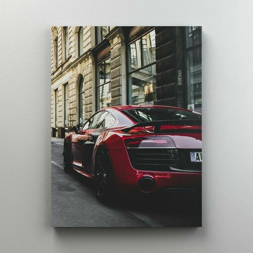 Интерьерная картина на холсте "Красный автомобиль на дороге - Audi в городе" размер 22x30 см