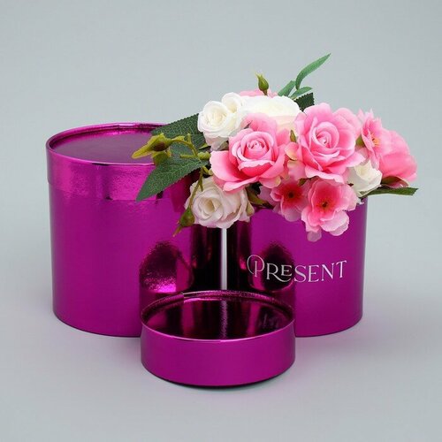 Дарите Счастье Набор коробок 2в1 круглые «Present», розовый металлик, 12 х 12, 15 х 15 см