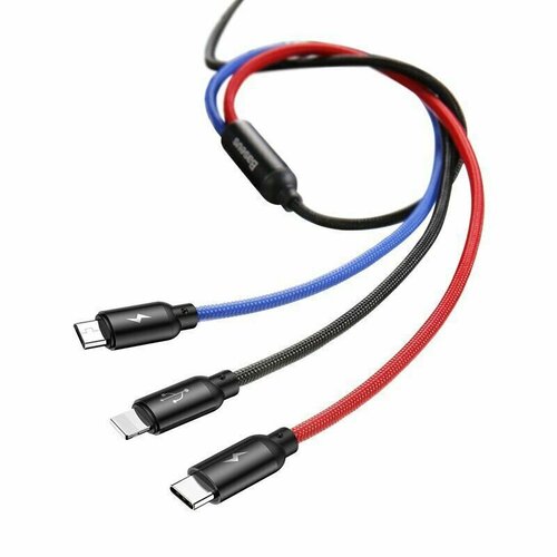 3 в 1 USB-кабель Type-C / Lightning / Micro USB Зарядный кабель нейлоновый зарядка для мобильных смартфонов 0,3м