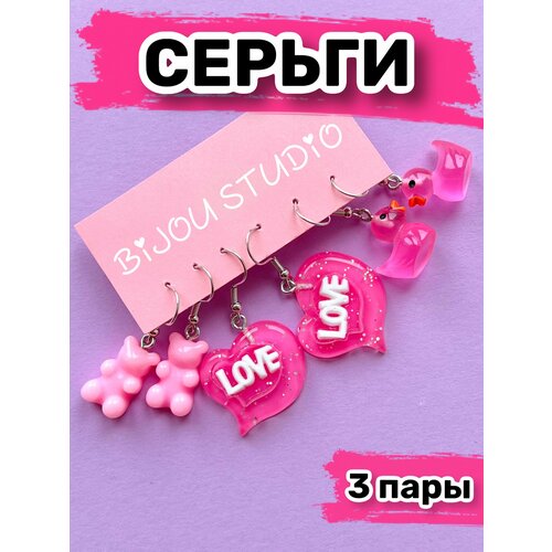 Комплект серег BIJOU.STUDIO Набор украшений для девочки, белый, розовый