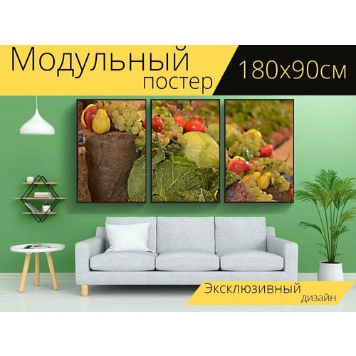 Модульный постер "Овощи, фрукты, таблица" 180 x 90 см. для интерьера