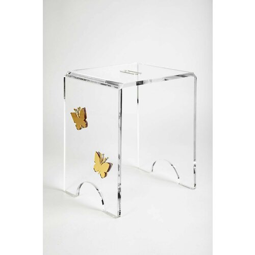 Табурет прозрачный с декором, бабочки золото