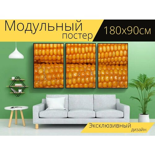 Модульный постер "Кукуруза, кукуруза в початках, овощи" 180 x 90 см. для интерьера