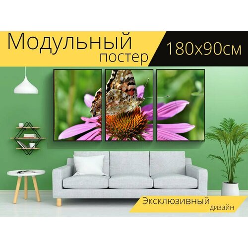 Модульный постер "Бабочка, павлиний глаз, бабочки" 180 x 90 см. для интерьера