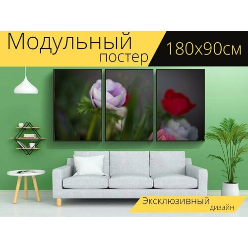 Модульный постер "Цветы, завод, букет" 180 x 90 см. для интерьера