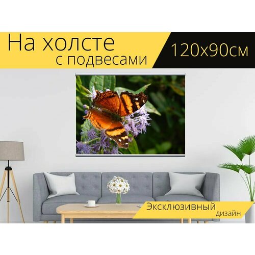 Картина на холсте "Бабочка, апельсин, сосание" с подвесами 120х90 см. для интерьера