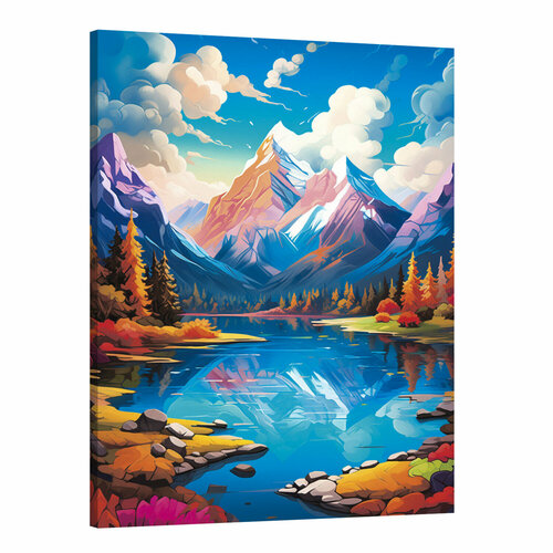 Интерьерная картина 50х70 "Горы и озеро: симфония красок"