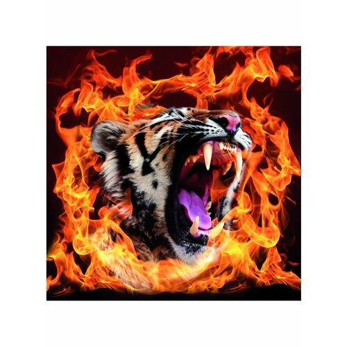 Портрет звери цветные "Тигр в огне", 300х300мм, Арт рэйсинг