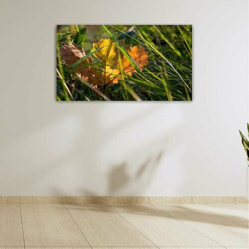 Картина на холсте 60x110 LinxOne "Природа, осень, опавший, лист" интерьерная для дома / на стену / на кухню / с подрамником