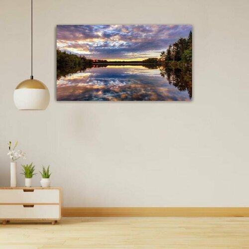 Картина на холсте 60x110 LinxOne "Закат пейзаж озеро" интерьерная для дома / на стену / на кухню / с подрамником