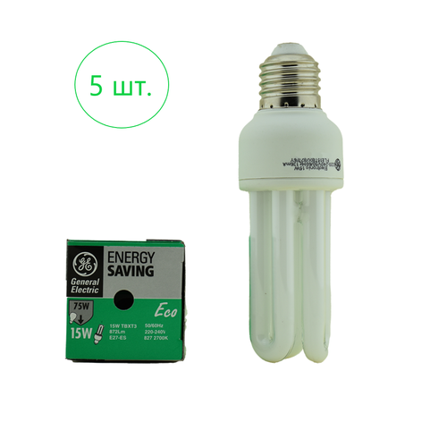 Лампы люминесцентные E27 15W 2700K (теплый свет), Eco General Electric, 5 штук