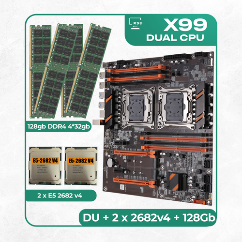 Комплект материнской платы X99: ZX-DU99D4 + 2 x Xeon E5 2682v4 + DDR4 128Гб 4х32Гб
