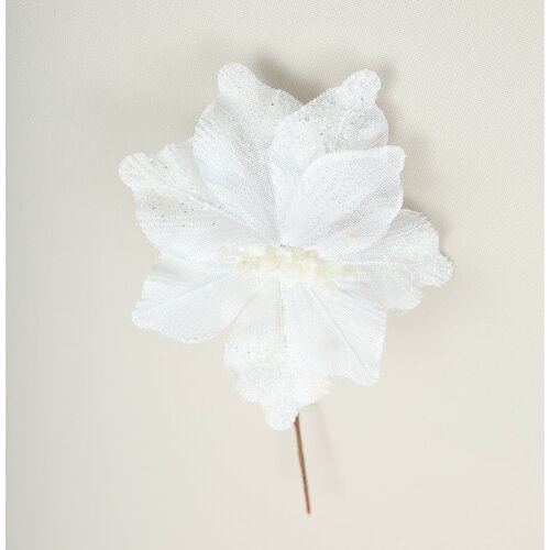 Цветок искусственный декоративный новогодний, d 22 см, цвет белоснежный