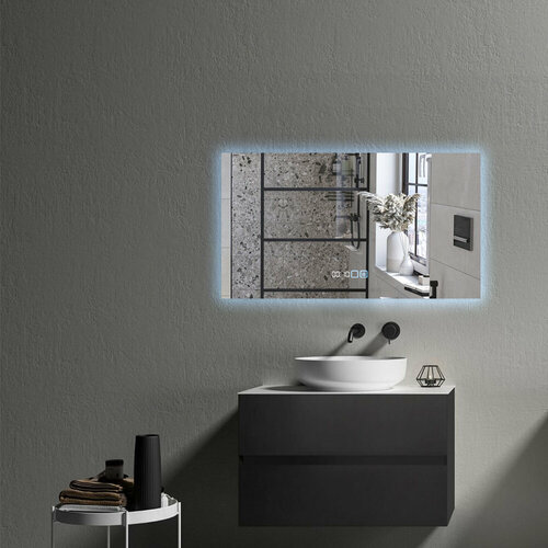 Зеркало для ванной Qwerty 80*120 прямоугольное горизонтальное c часами и подогревом