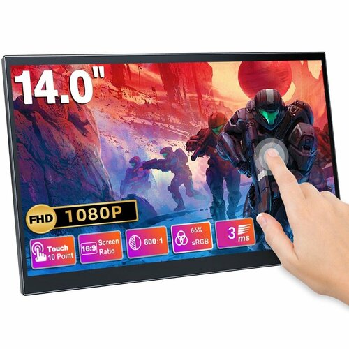 Портативный сенсорный IPS монитор Camerios 14" FHD 1080x1920, 60Гц