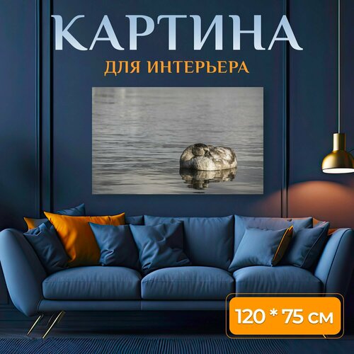 Картина на холсте "Птица, вода, природа" на подрамнике 120х75 см. для интерьера