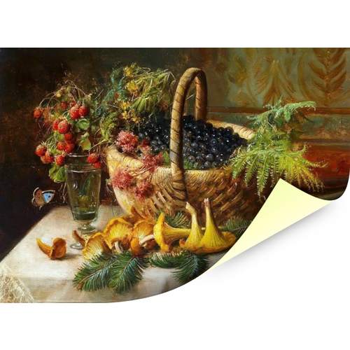 Картина для интерьера "Натюрморт с ягодами и грибами", Зацка, Ханс, печать на холсте (41х30 см / без подрамника)
