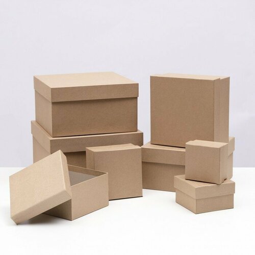 Набор коробок квадратных 10 в 1 крафт ,24,5 х 24,5 х11,5 - 6,5 х 6,5 х 4 см,