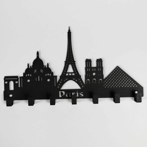 Ключница настенная металлическая "Париж" с 7 крюч. вешалка интерьерная для дома в прихожую с надписью "Paris"
