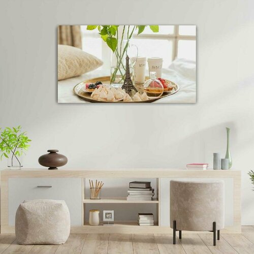 Картина на холсте 60x110 LinxOne "Пирожное графин Париж завтрак" интерьерная для дома / на стену / на кухню / с подрамником