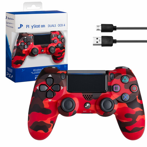 Беспроводной джойстик (геймпад) для PS4, красный камуфляж (хаки) / Bluetooth
