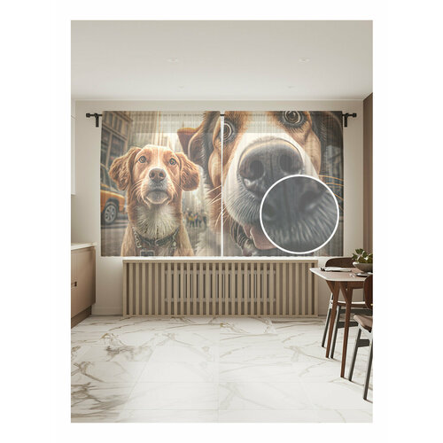 Тюль, фототюль короткий JoyArty "Собаки в шоке" высота 180 см, ширина 145 см (по 2 полотна), серия Мужские праздники