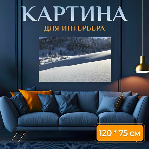 Картина на холсте "Зимний пейзаж, снежный пейзаж, пейзаж" на подрамнике 120х75 см. для интерьера
