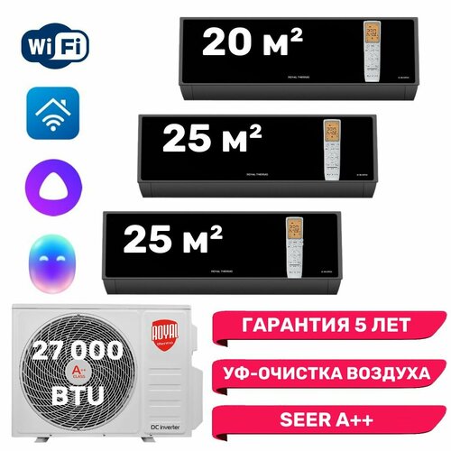 Инверторная мульти сплит-система Royal Thermo MULTI COMBO на 3 комнаты (20м2 + 25м2 + 25м2), 27 000 BTU