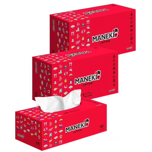 Maneki Салфетки бумажные RED, 2 слоя, белые, 250 шт. х 3 упаковки