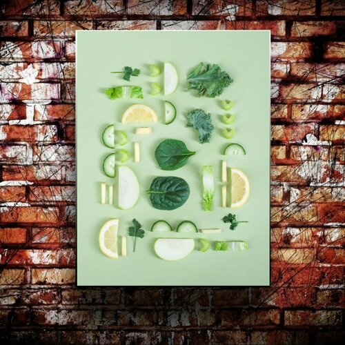 Постер "Разложенные фрукты и овощи" Cool Eshe из коллекции "Еда и кухня", плакат на стену А4 (29,7 х 21 см) для кафе, ресторана или бара