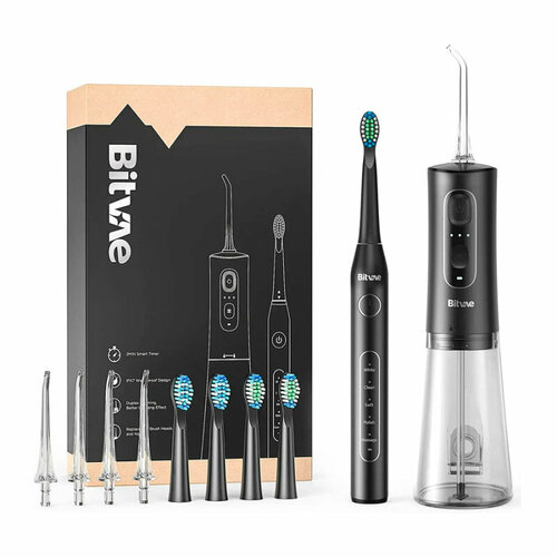 Набор Bitvae электрическая зубная щетка D2 Daily Toothbrush и портативный ирригатор С2 (4 насадки к щетке + 4 насадки к ирригатору) GLOBAL, черный