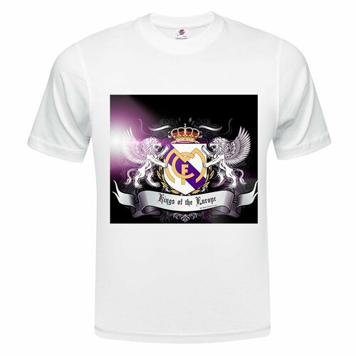 Футболка  Детская футболка ONEQ 110 (5-6) размер с принтом Реал Мадрид, белая, размер 5-6, белый